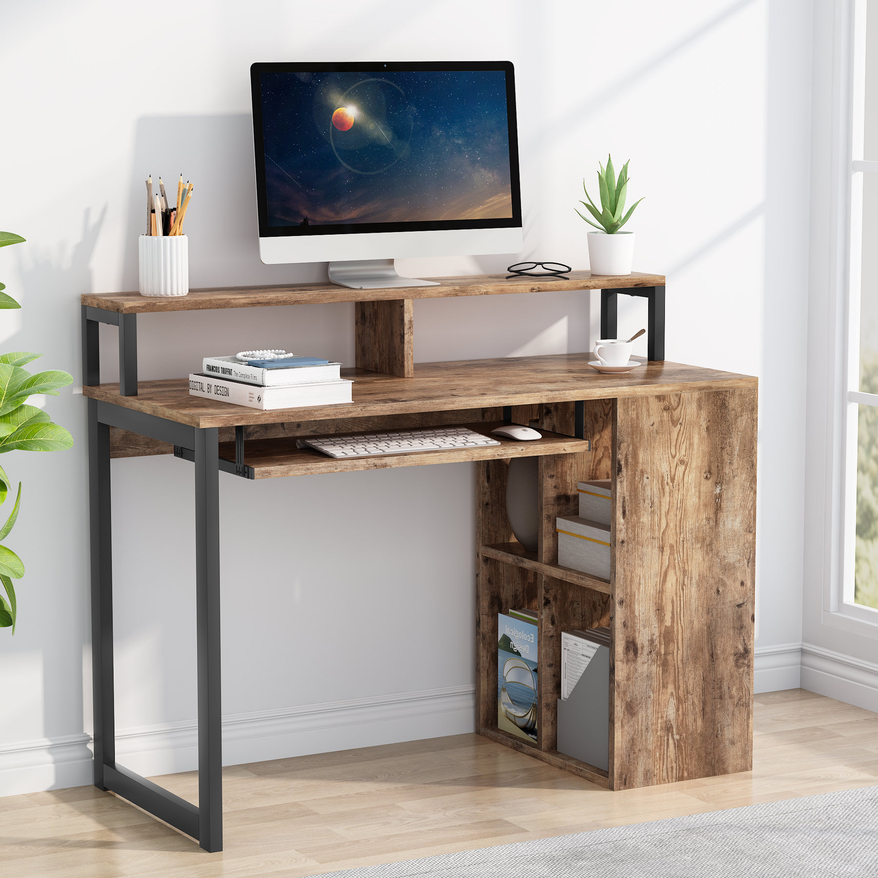 Latitude Run Computer Desk Office Desk with Keyboard Tray and Storage Cube Reviews Wayfair